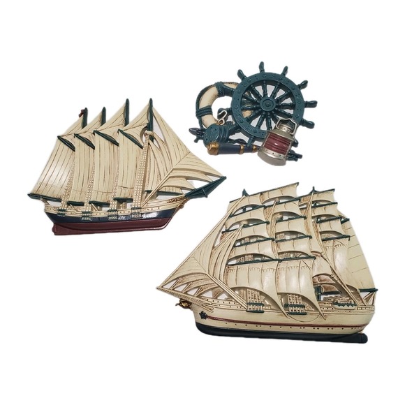 Burwood | Wall Decor | Vintage Nautical Wall Decor Set Of 3 Clipper ...